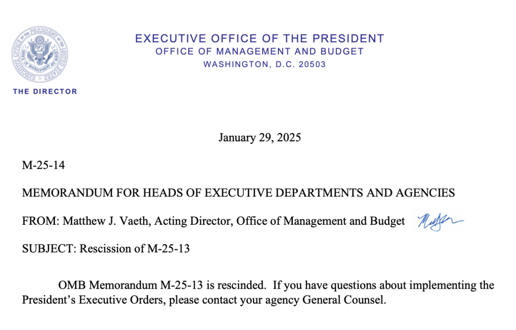 UPDATE: OMB Memo Rescinded